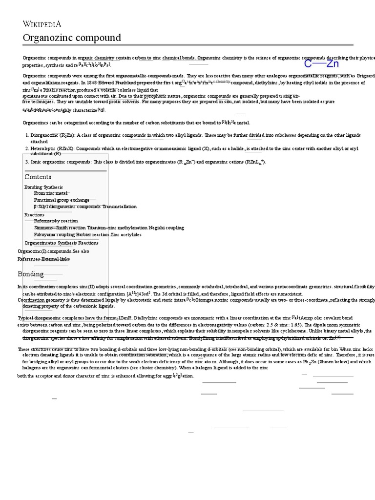 Organozinc Compound | PDF | Organic Chemistry | Chemistry