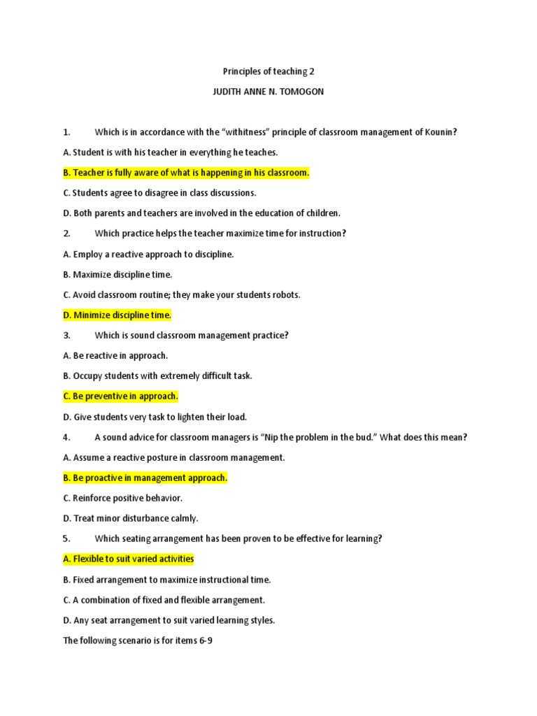 Principles of Teaching2 Day3 Second Run Answer | PDF | Classroom Management | Teachers