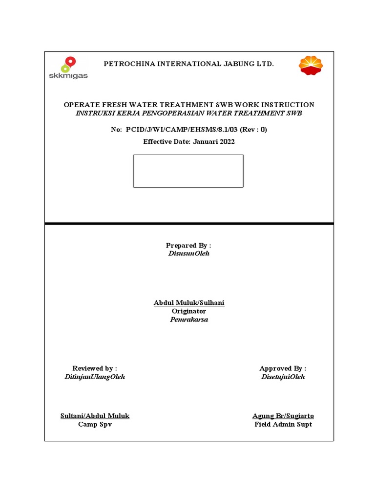 WI Pengoperasian Water Treathment SWB | PDF | Filtration | Water