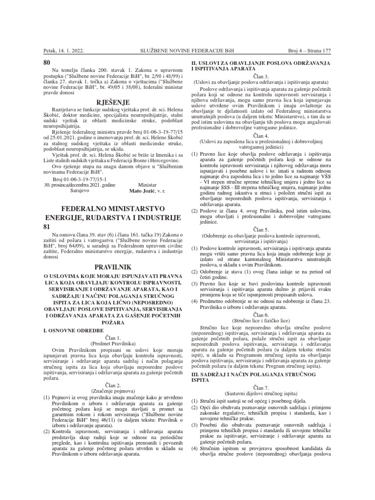 Pravilnik o Uslovima Za Pravna Lica I Strucni Ispit SL - Novine F BiH Br. 4 - 22 | PDF