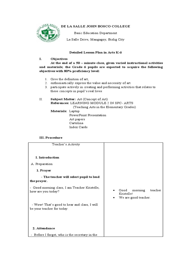 Arts Concept of Art Lesson Plan | PDF | Aesthetics | Beauty