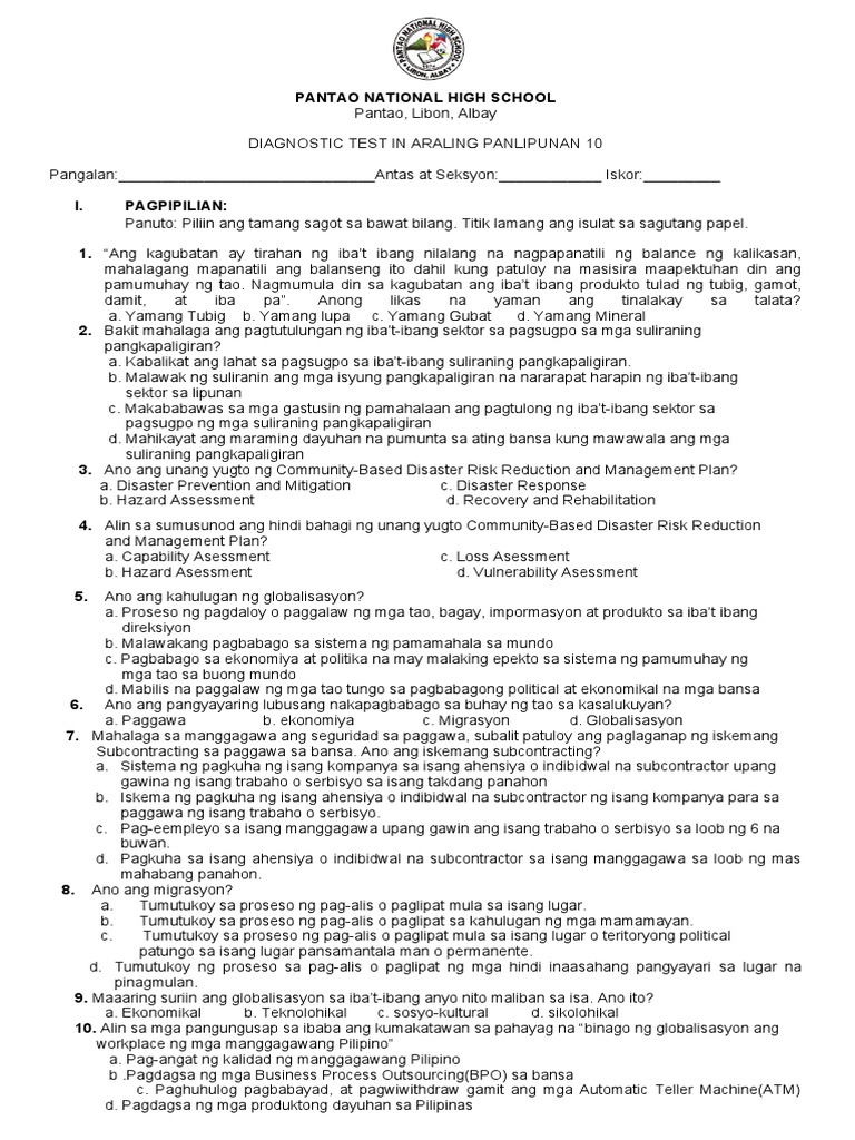 AP 10 DIAGNOSTIC TEST - Final | PDF
