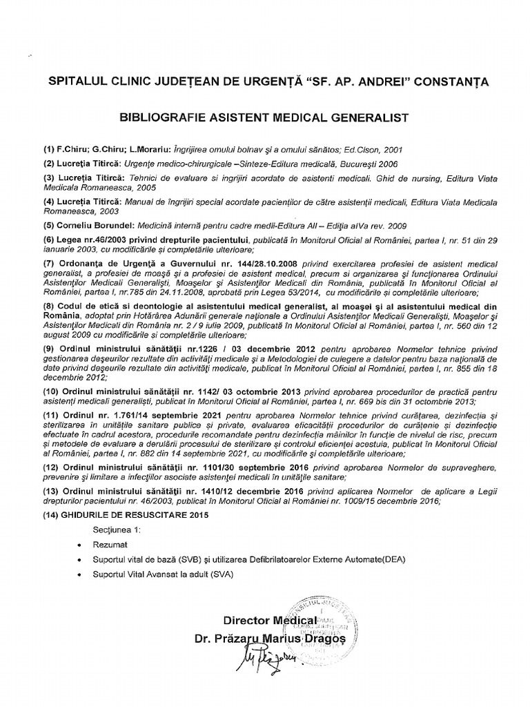 Bibliografie Asistent Medical Generalist | PDF
