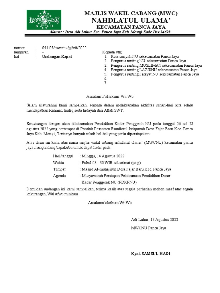 Undangan Rapat MWC Nu | PDF | Agama & Spiritualitas