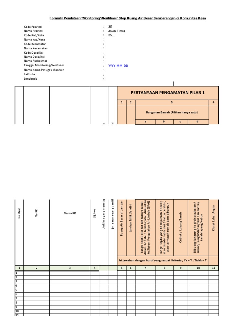 Template Lembar Monitoring - Verifkasi 5 Pilar STBM - v3 - 20201120 | PDF