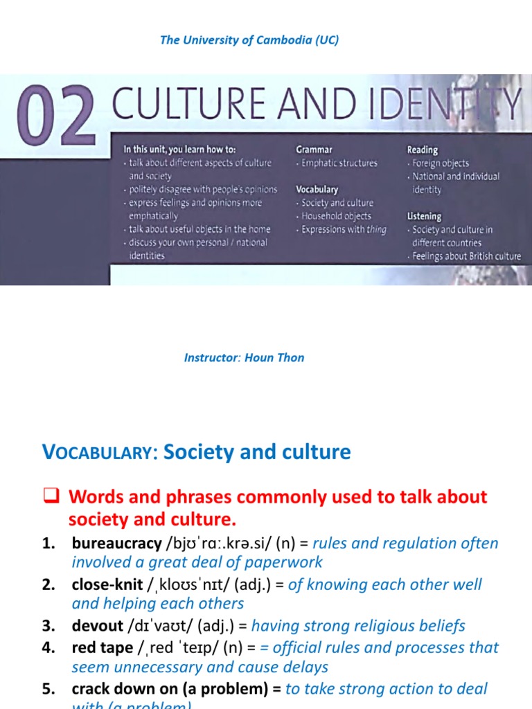 Society and Culture Vocabulary Guide | PDF