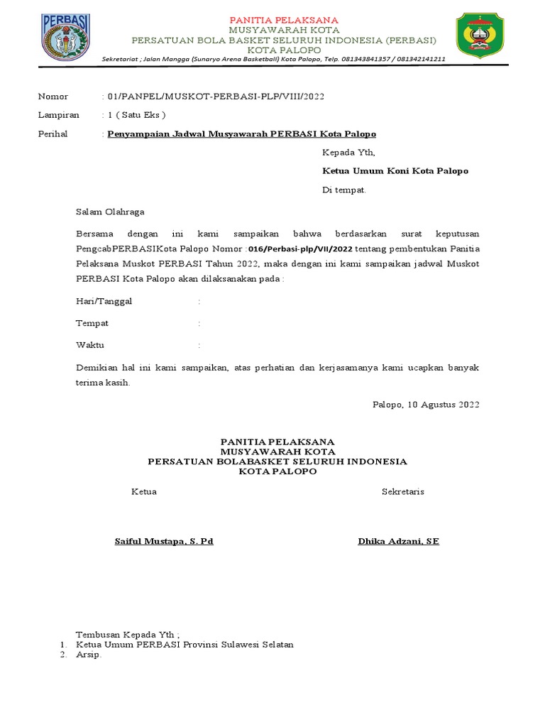 Jadwal Muskot PERBASI Kota Palopo 2022 | PDF