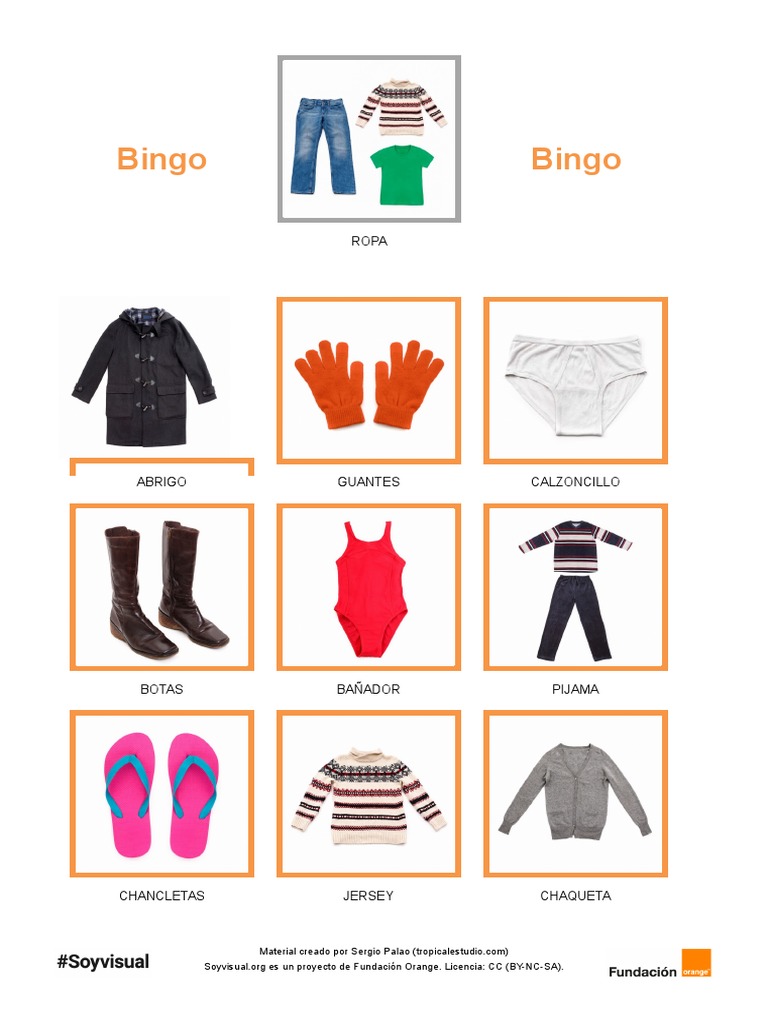 Bingo de Ropa: Lista Completa de Prendas | PDF