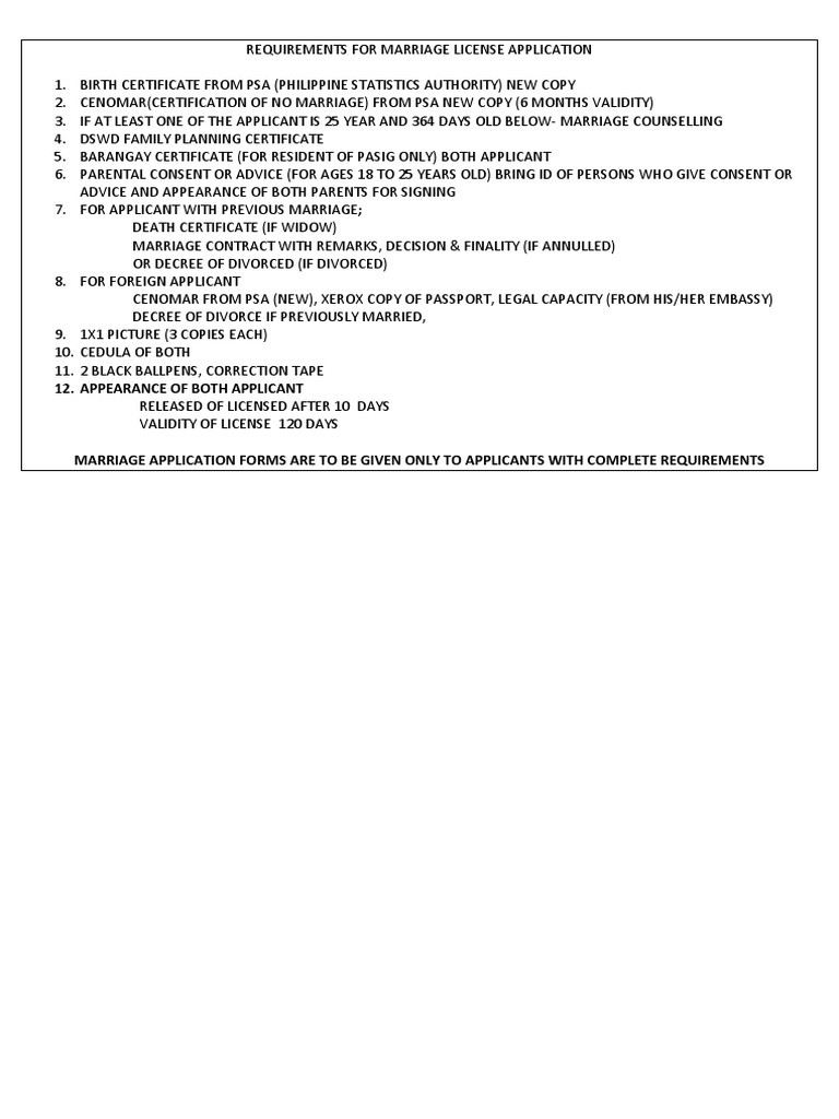 Marriage License Application Requirements | PDF