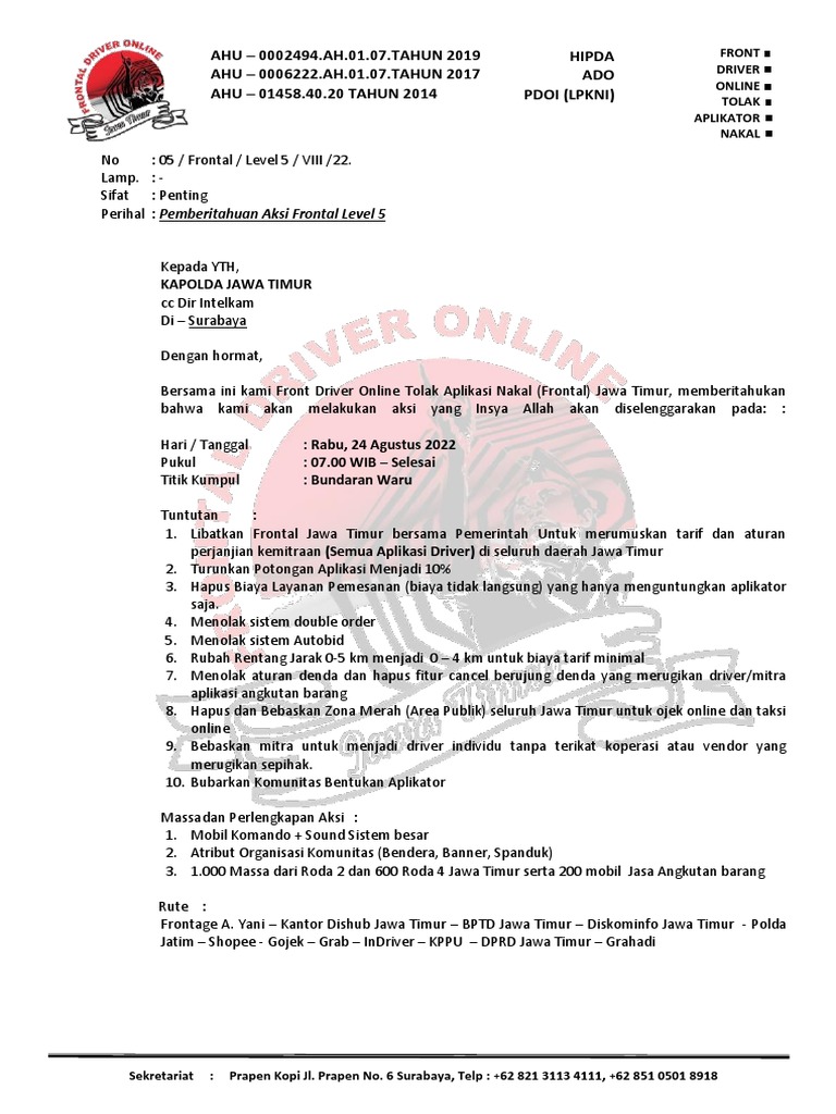 Pemberitahuan Polda 5 | PDF