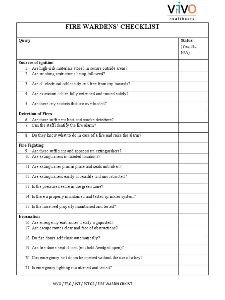 Fire Warden's Checklist | PDF