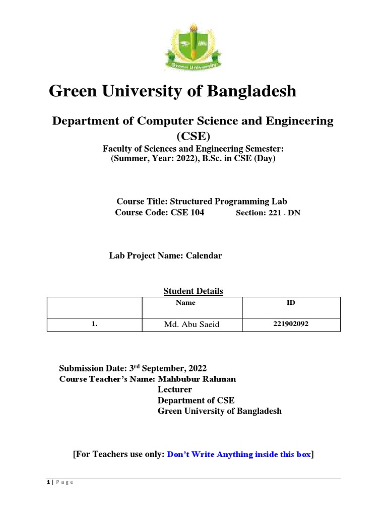 Project Report (Calendar) | Download Free PDF | Compiler | Software