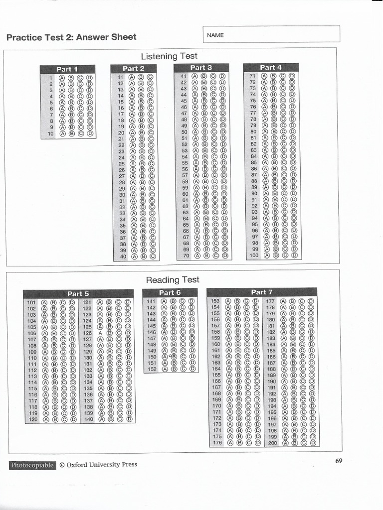 Toeic Test 2 Answer Sheet | PDF