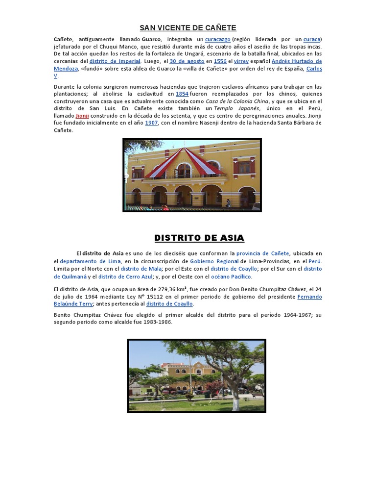 Historia y distritos de San Vicente Cañete | PDF | Perú | América del Sur