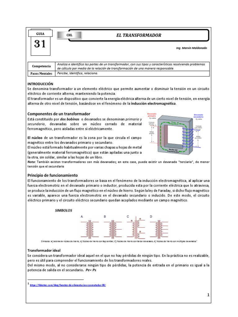 Guia 31 El Transformador | PDF | Transformador | Inductor