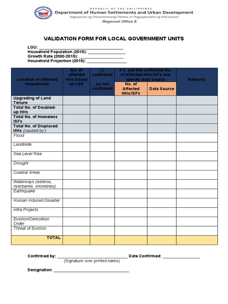 Final Editable - VALIDATION FORM FOR LGU | PDF