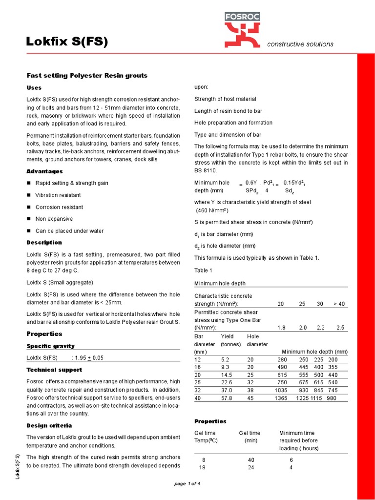 TDS Lokfix SFS India3 | PDF | Strength Of Materials | Concrete