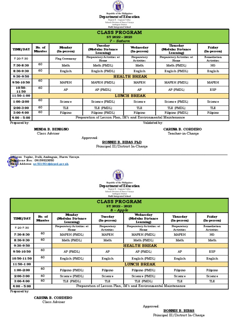Class Program HS 2022 2023 | PDF