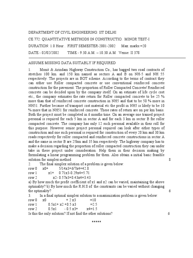 CVL 773QP | PDF | Linear Programming | Mathematical Optimization