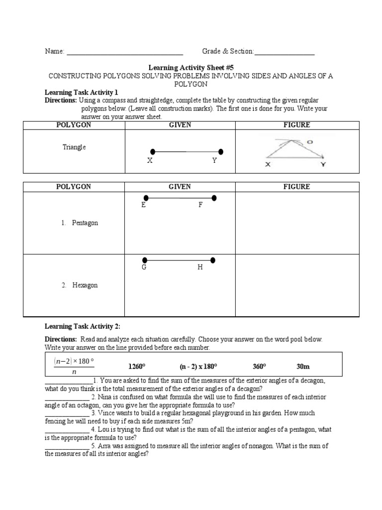 Las 3.5 Constructing Polygons Solving Problems Involving Sides and Angles of A Polygon | PDF ...
