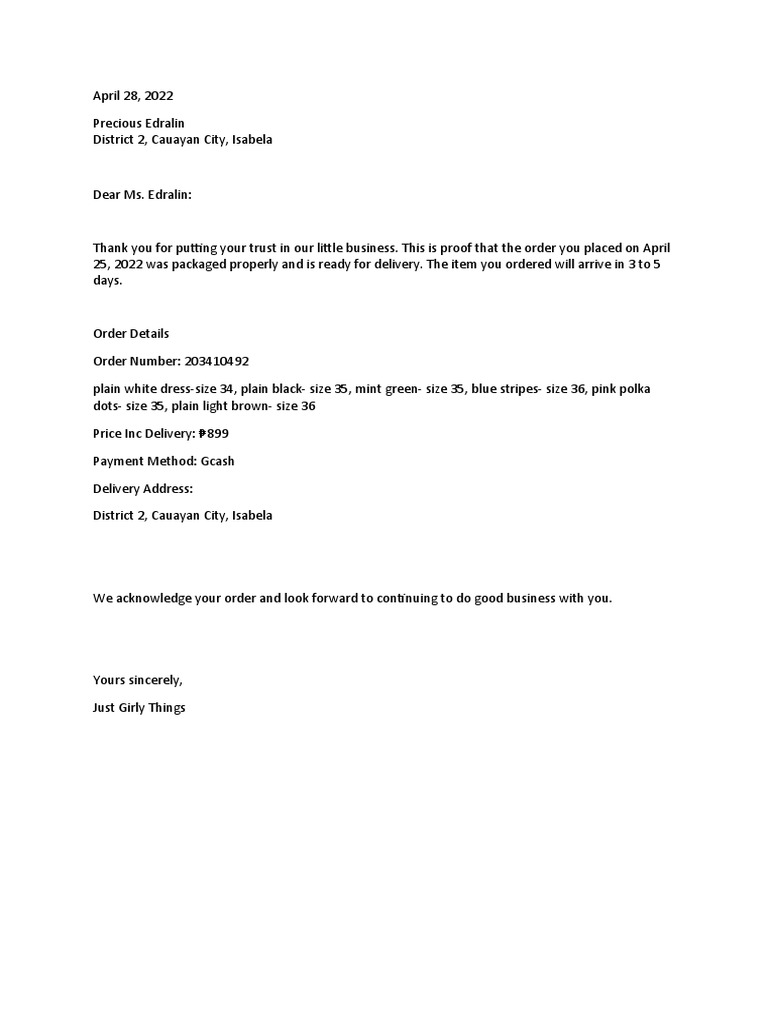 Acknowledgement Letter | PDF