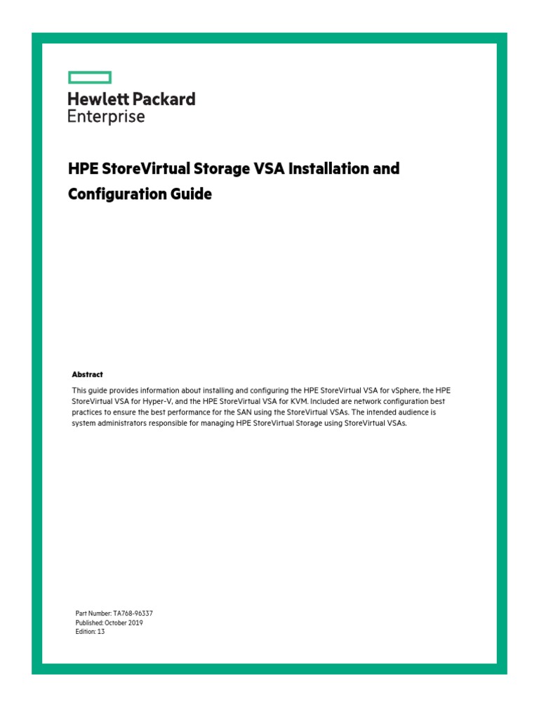 12.8 HPE StoreVirtual Storage VSA Installation and Configuration Guide-A00090616en - Us | PDF ...