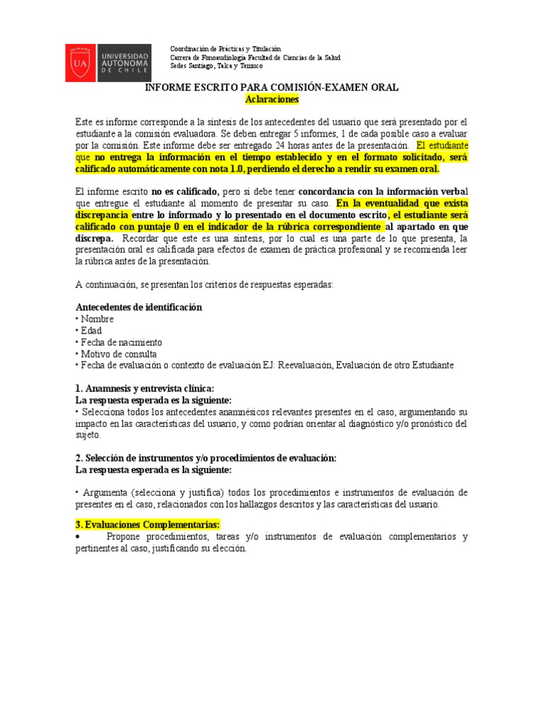 Informe Escrito para Comisión | PDF | Evaluación | Prueba (evaluación)