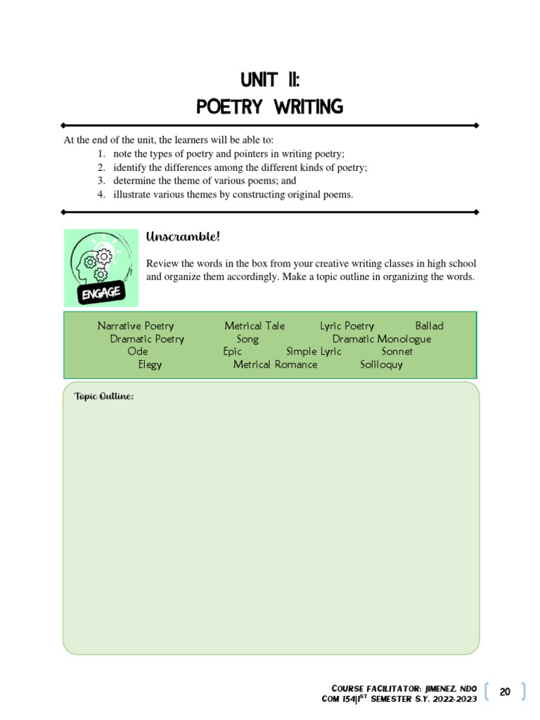 Creative Writing - Unit II Part 2 - 1st Sem. S.Y. 2022-2023 | PDF ...