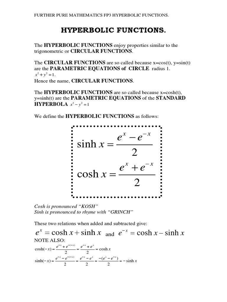 Hyperbolic Functions Pdf Pdf Trigonometric Functions Function Mathematics