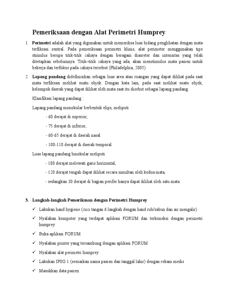 Pemeriksaan Dengan Alat Perimetri Humprey | PDF