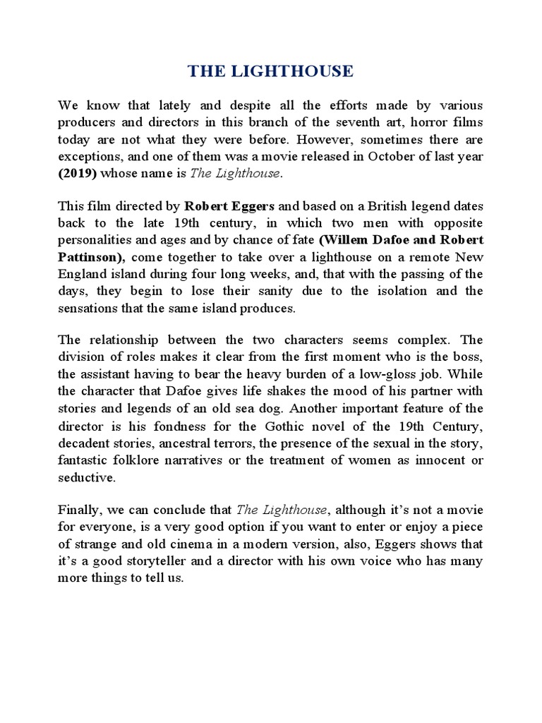 Review of The Film - The Lighthouse | PDF