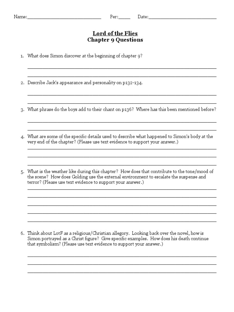 LOTF 9-12 Chapter Questions | PDF | Games & Activities | Foreign ...