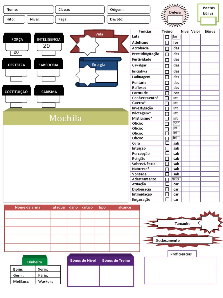 Ficha de Personagem RPG Editável | PDF