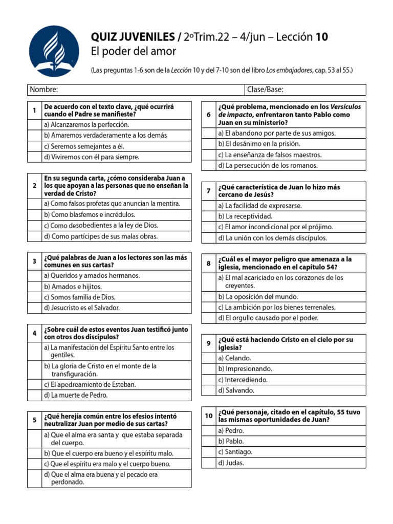 2otrim22 L10 QUIZ IMPRES Juvenile | PDF | Juan el apóstol | Jesús