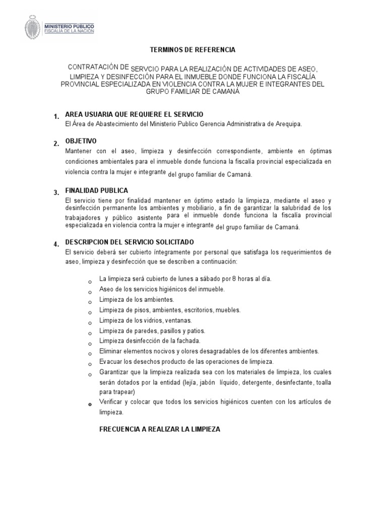 TDR Servicio Limpieza | PDF