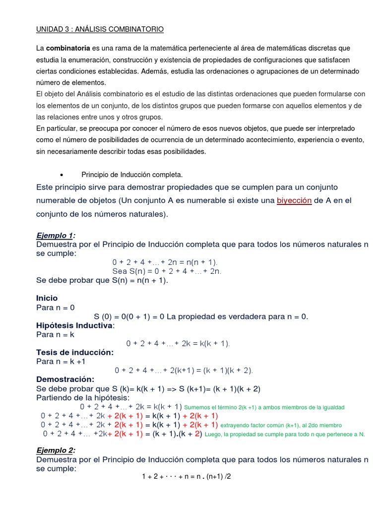 Unidad 3 - Análisis Combinatorio | PDF | Suma | Combinatoria