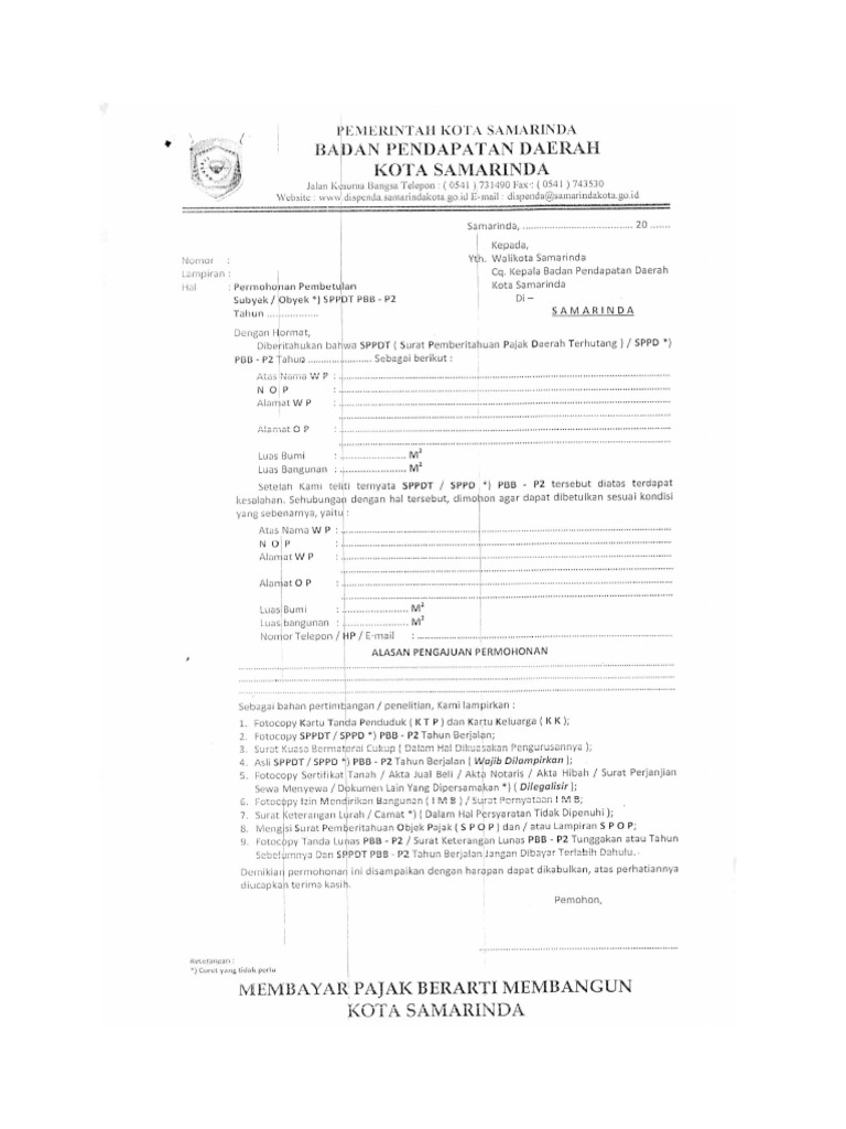 Pembetulan PBB P2 Formulir | PDF