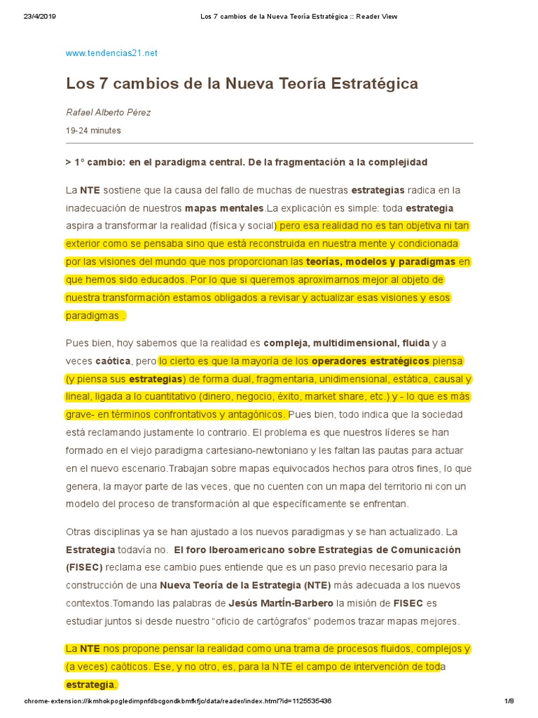 Los 7 Cambios de La Nueva Teoría Estratégica - Reader View | PDF | Teoría | Conflicto (proceso)