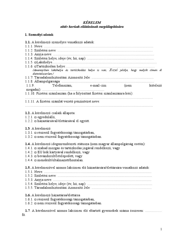 Aktív korúak ellátása iránti kérelem_2021 | PDF