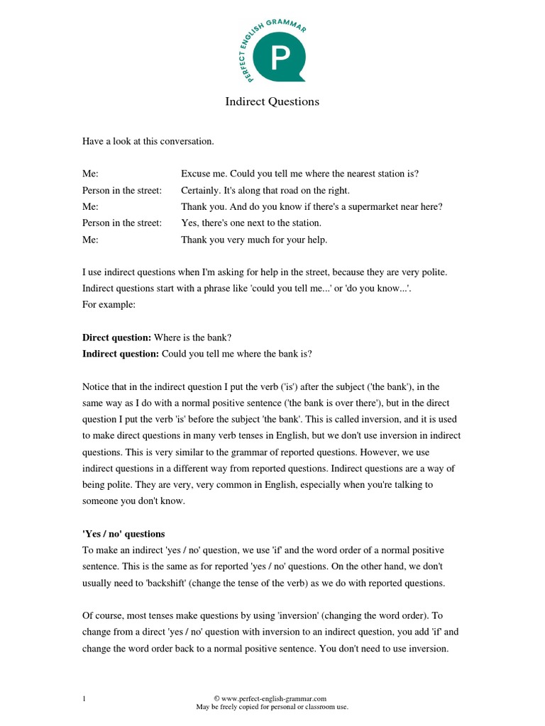 Indirect Questions | PDF | Question | Verb
