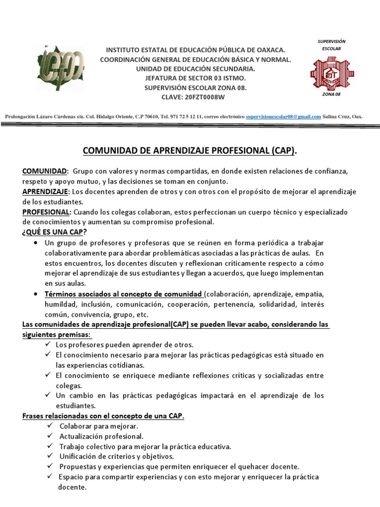 Comunidad de Aprendizaje Profesional (Cap) . | PDF | Maestros | Aprendizaje