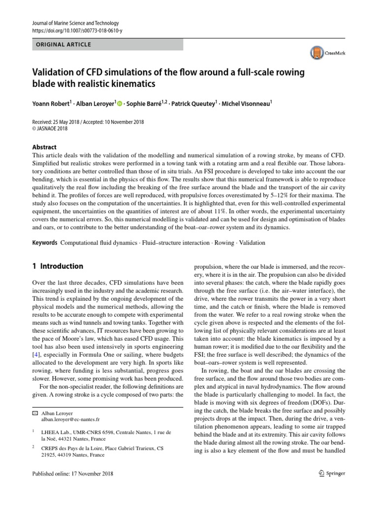Validation of CFD Simulations of The Flow Around A Full Scale Rowing ... Validation of CFD Simulations of The Flow Around A Full Scale Rowing ...