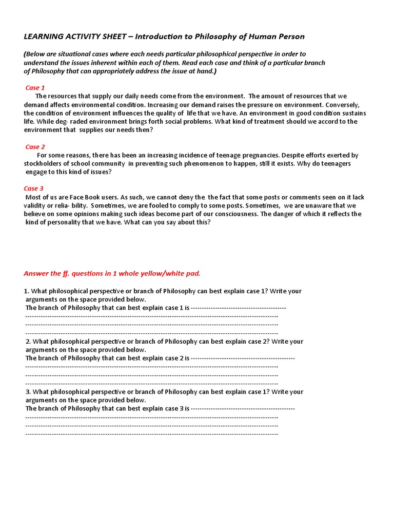 Learning Activity Sheet Branches Philosophy | PDF | Argument | Reason