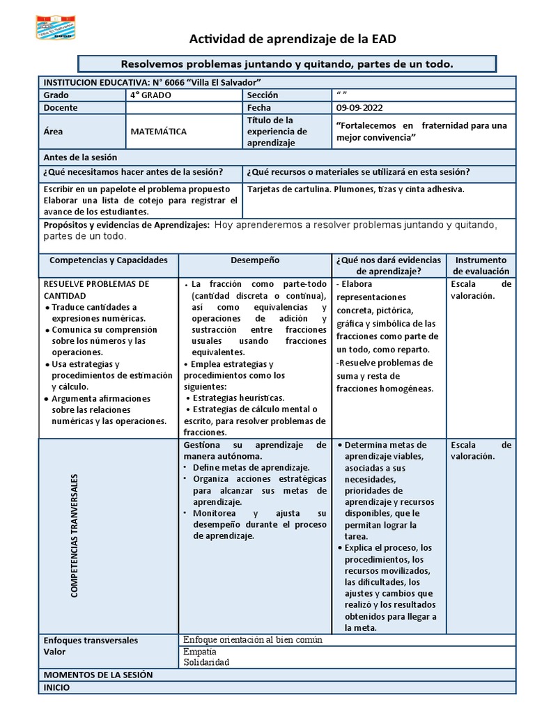 Sesion Mate Parte Todo 9-9-22 | PDF | Aprendizaje | Sustracción