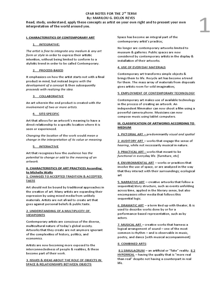 Contemporary Philippine Arts From The Regions (CPAR) Notes For Second ...