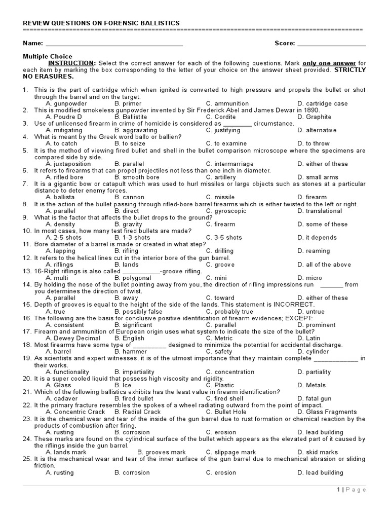 Forensic Ballistics Review Questions | PDF | Cartridge (Firearms) | Gun ...