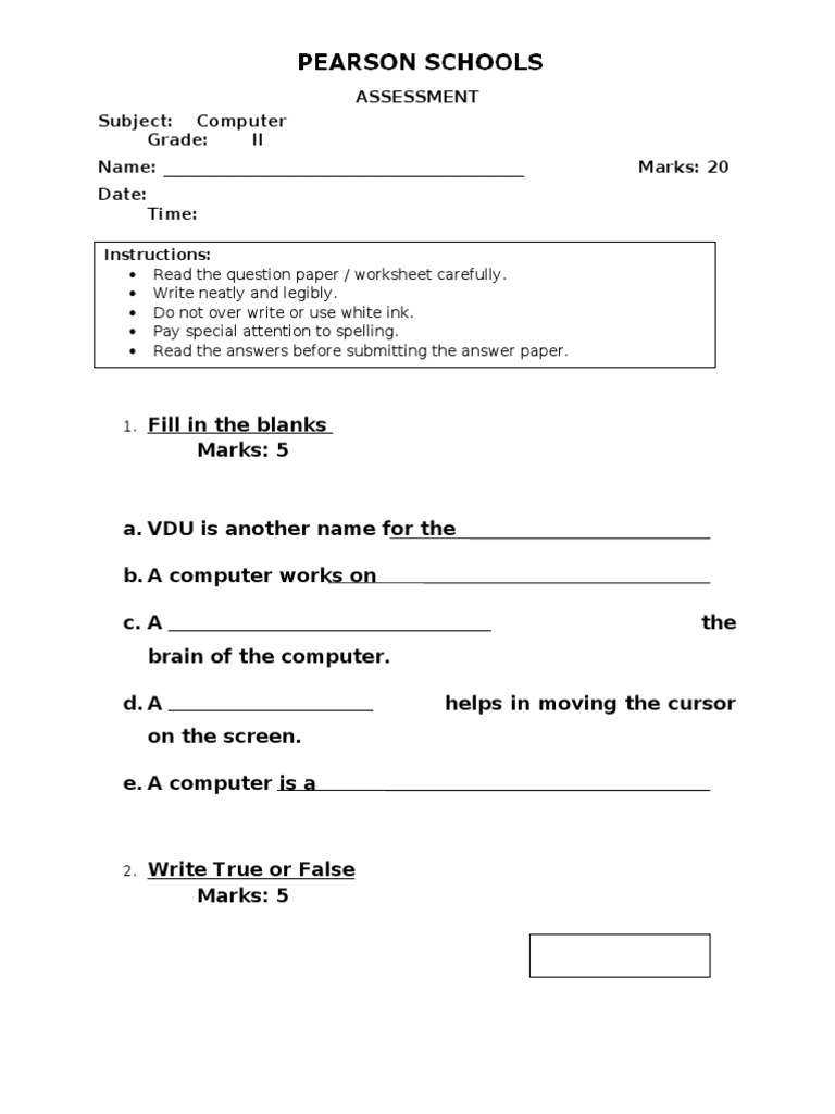 Grade 2 Computer Assessment Worksheet | PDF | Computers