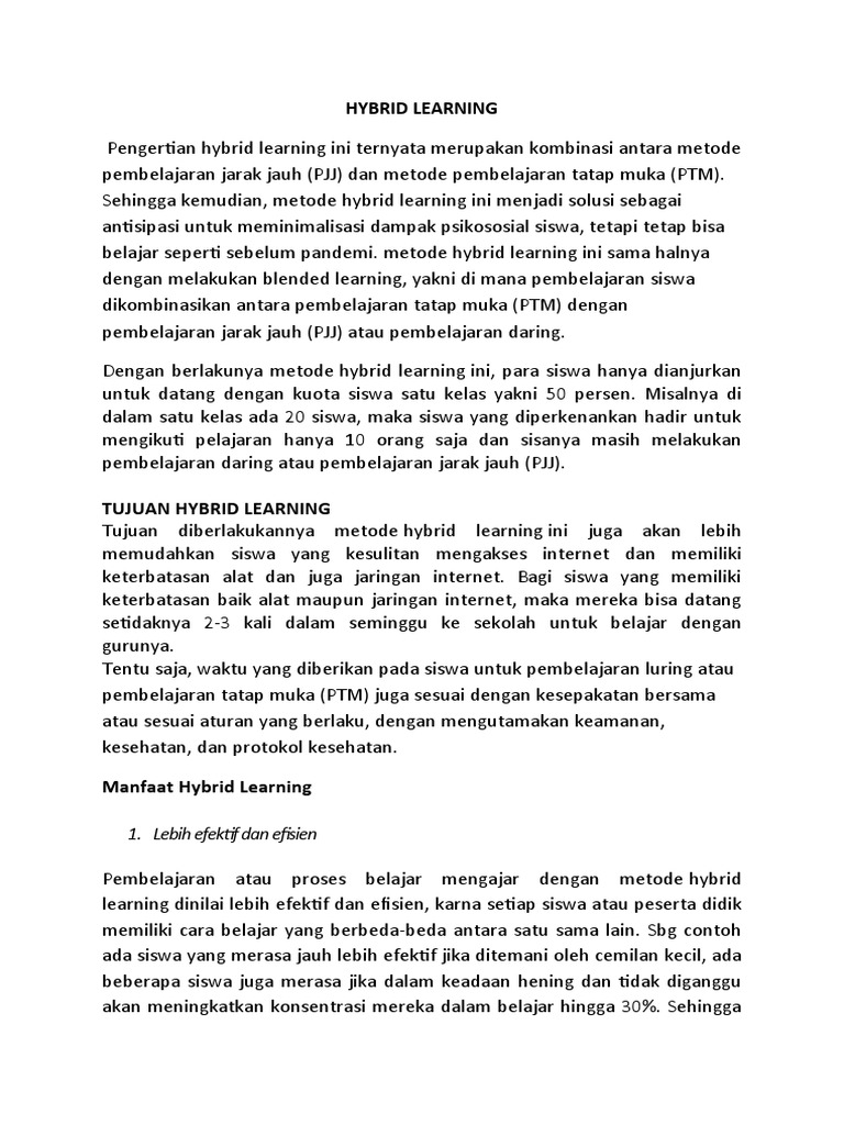 Memahami Hybrid Learning dan Blended Learning | PDF | Karier & Perkembangan