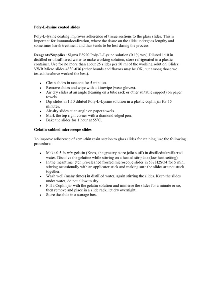 Poly-L-lysine Slide Coating | PDF