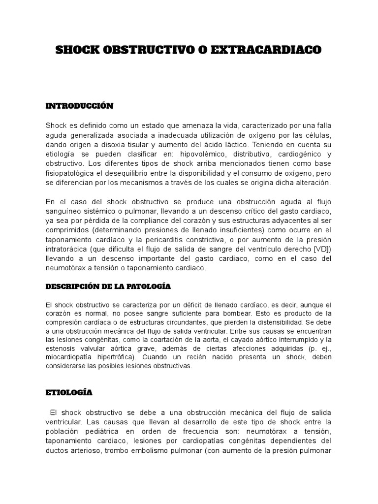 Shock Obstructivo | PDF | Corazón | Causas de la muerte